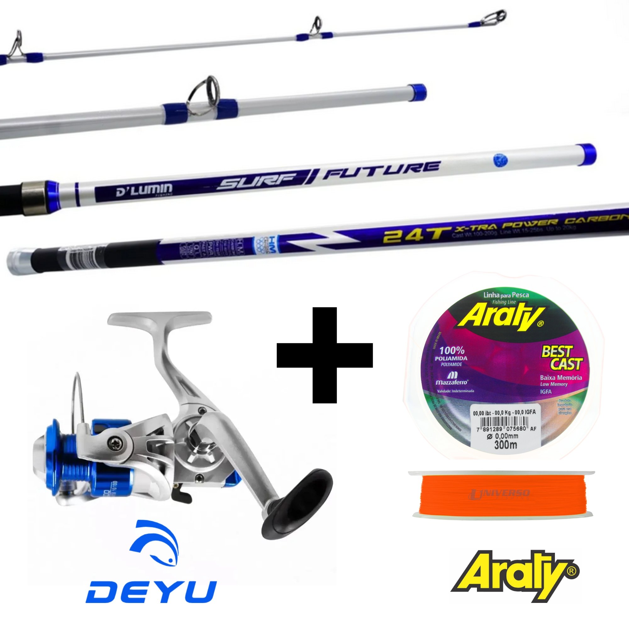 Kit Vara Surf Future 3,30m + Molinete TC6000 + Linha Araty 0,25