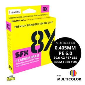 Linha Multifilamento SUFIX SFX 8 CARRIER BRAID - 300 Metros - Multicolor 0,40mm | 101.2lbs | PE 6.0