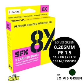 Linha Multifilamento SUFIX SFX 8 CARRIER BRAID - 135 Metros - Verde 0,20mm | 25lbs | PE 1.5