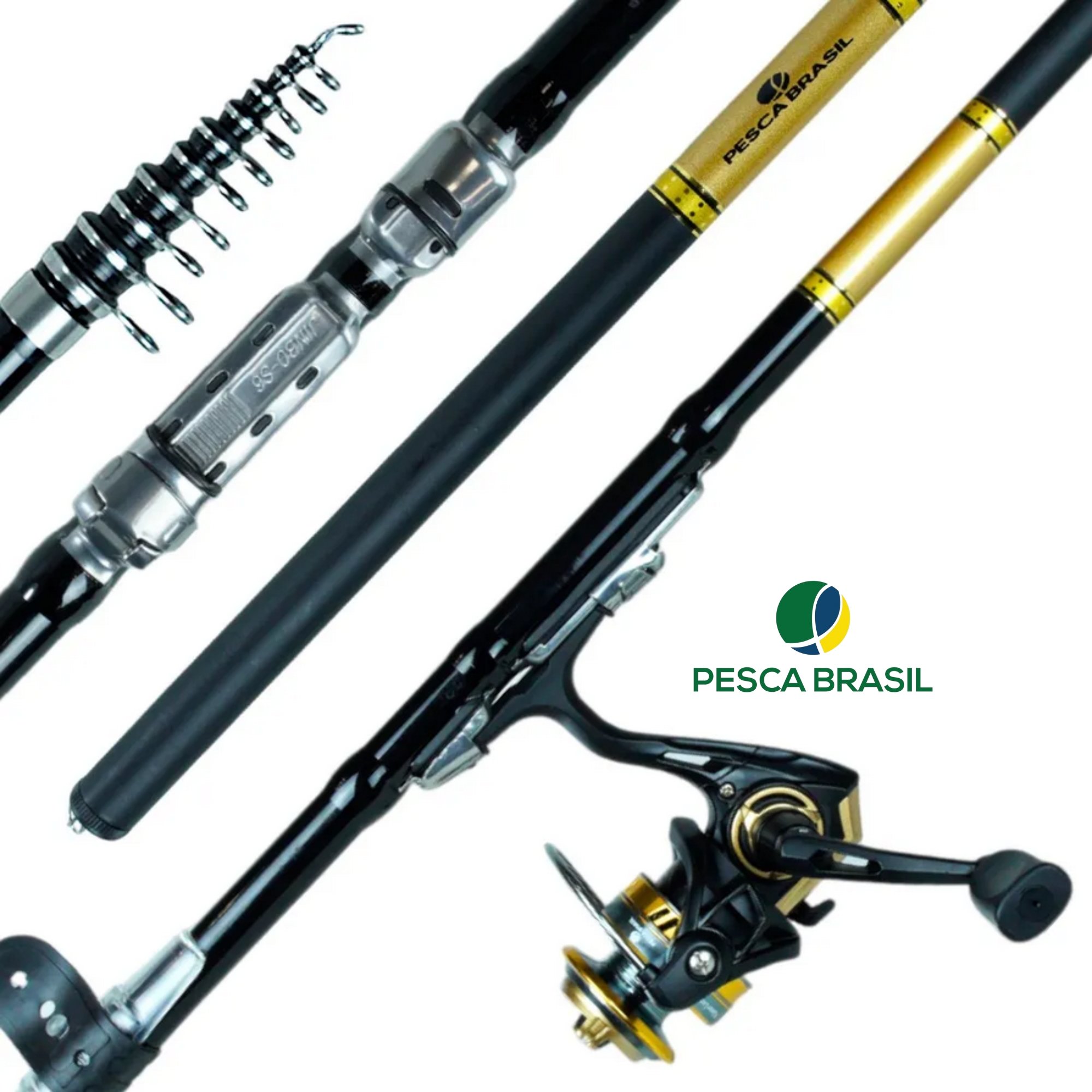 Kit Pesca Brasil Vara Telescópia (2,40m) + Molinete Millenium Leaf