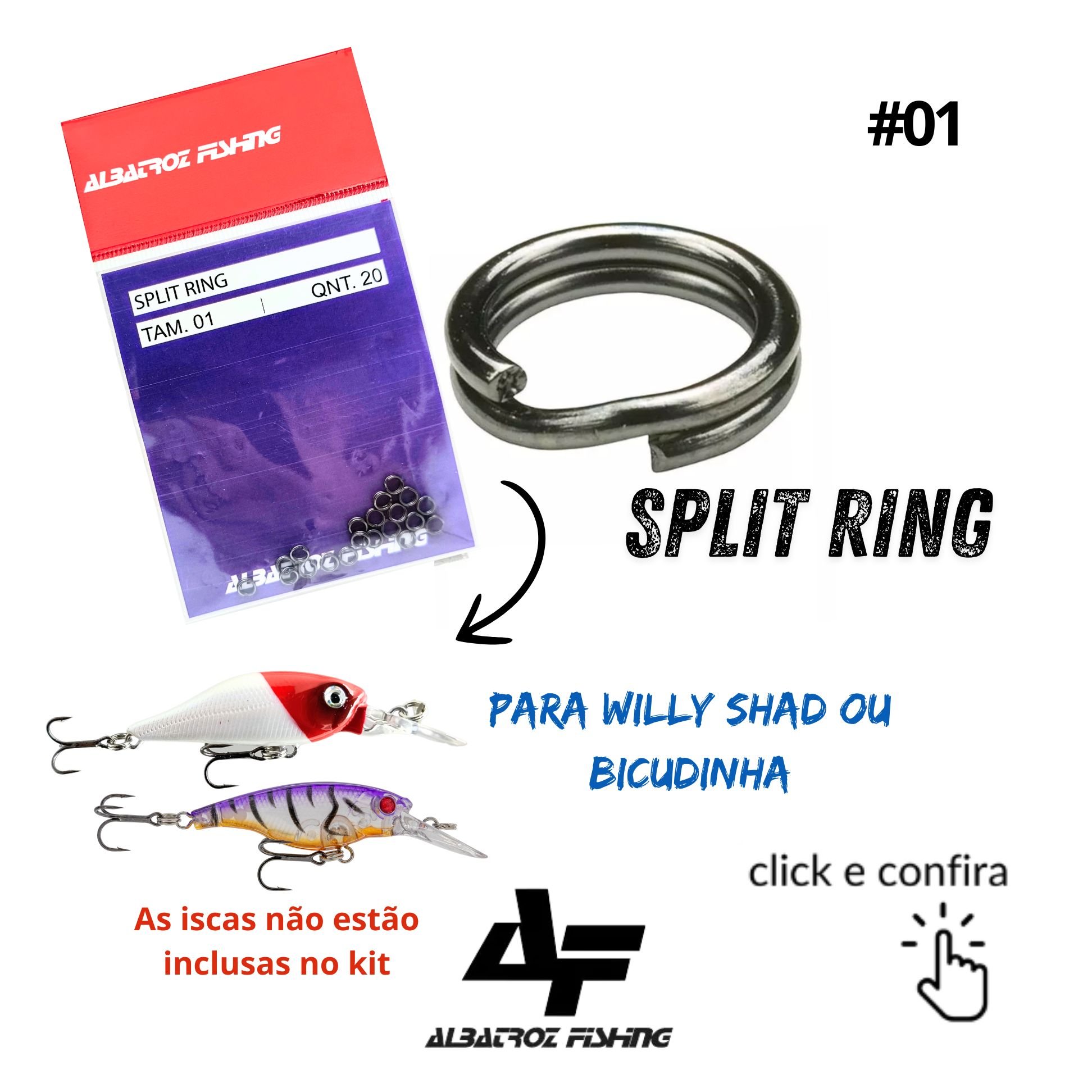 Split Ring Albatroz p/ Isca Micro Iscas Willy Shad / Bicudinha