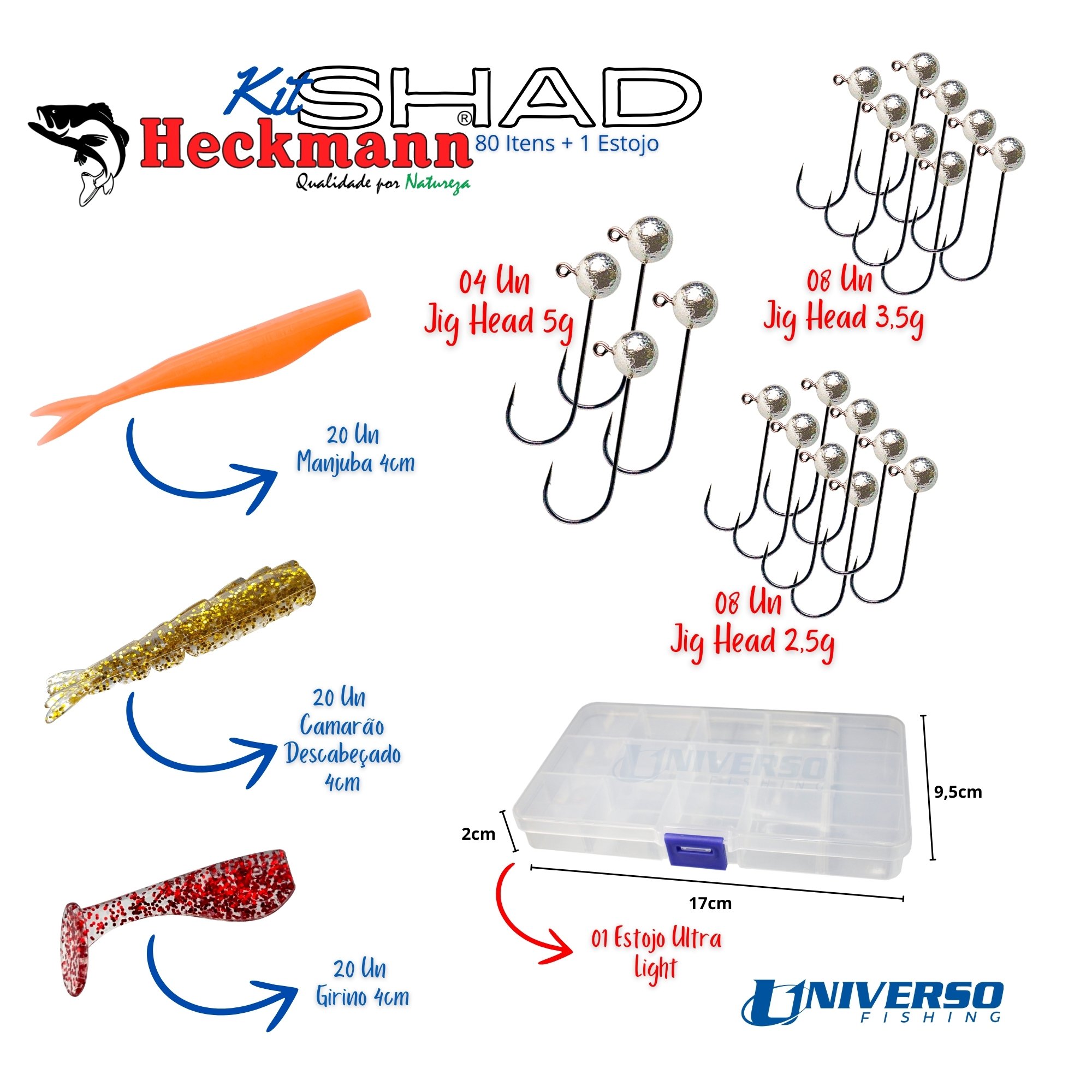 Kit Shad Heckmann 80 Itens + 1 Estojo Ultra Light #015