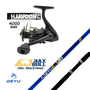 Kit Deyu Vara Max Bull 1,65m 20Lbs (2 Partes) + Molinete Harpoon 4000 BK